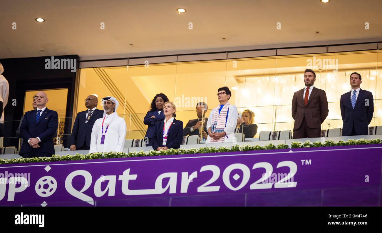 Doha, Qatar. 25th Nov 2022. David Beckham canta l'inno nazionale FIFA Präsident Inghilterra ...