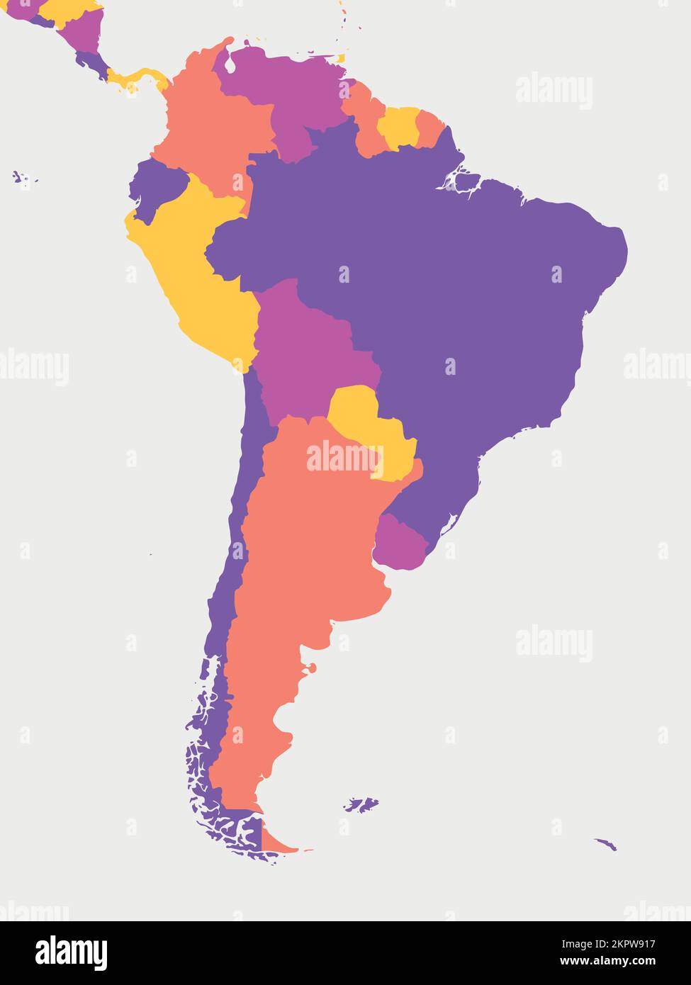 Mappa vuota del Sud America. Mappa politica dettagliata del continente ...