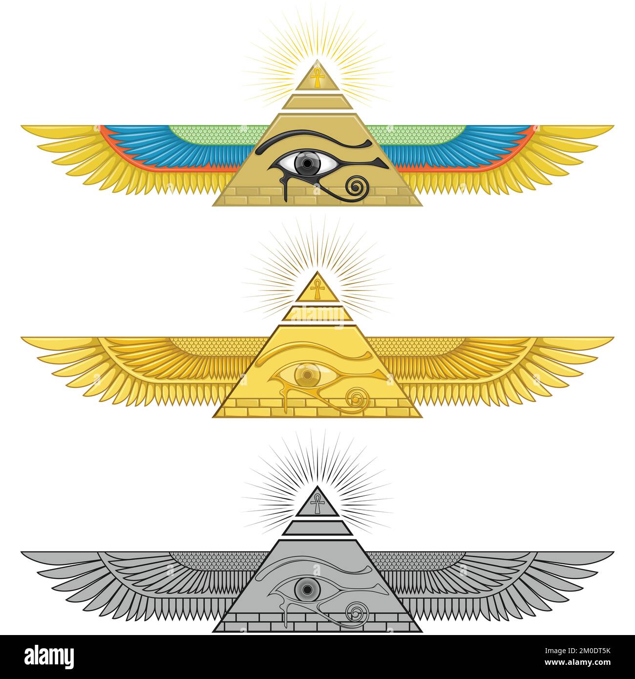 Disegno vettoriale a piramide alata con occhio di horus, antica ...