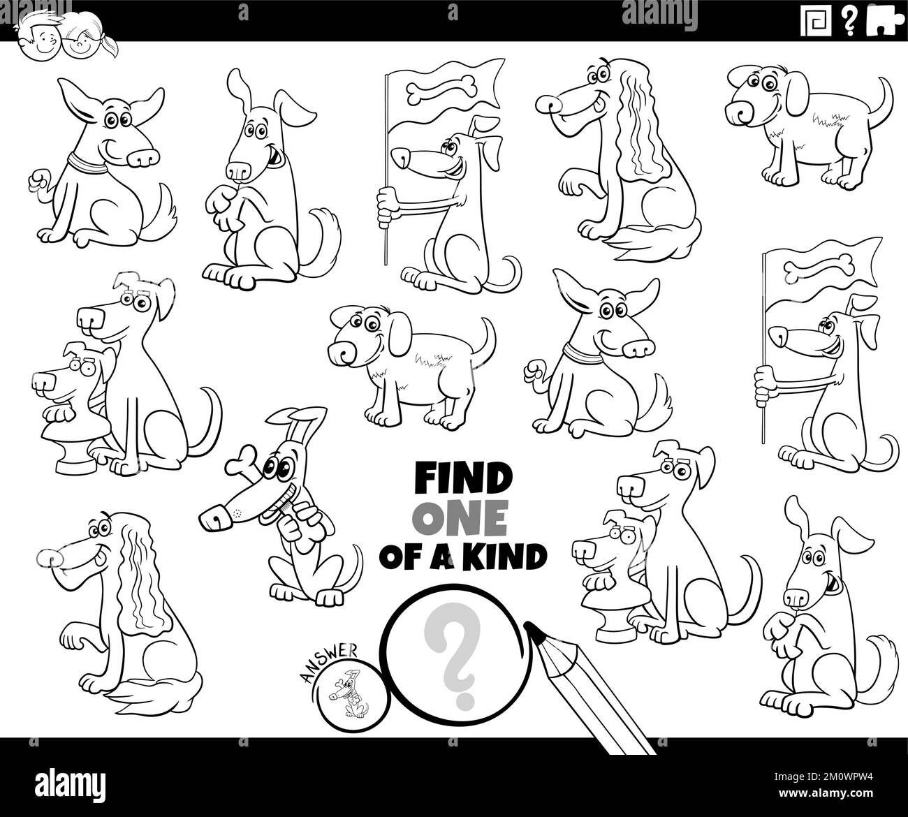 Cartoni animati in bianco e nero illustrazione di trovare una di un ...