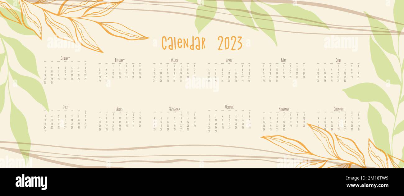 Calendario 2023 mensile orizzontale Immagini Vettoriali Stock - Alamy