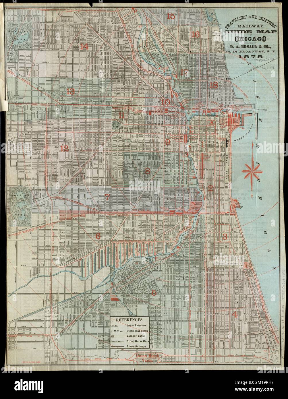 Mappa della guida ferroviaria di viaggiatori e spedizionieri di Chicago ...