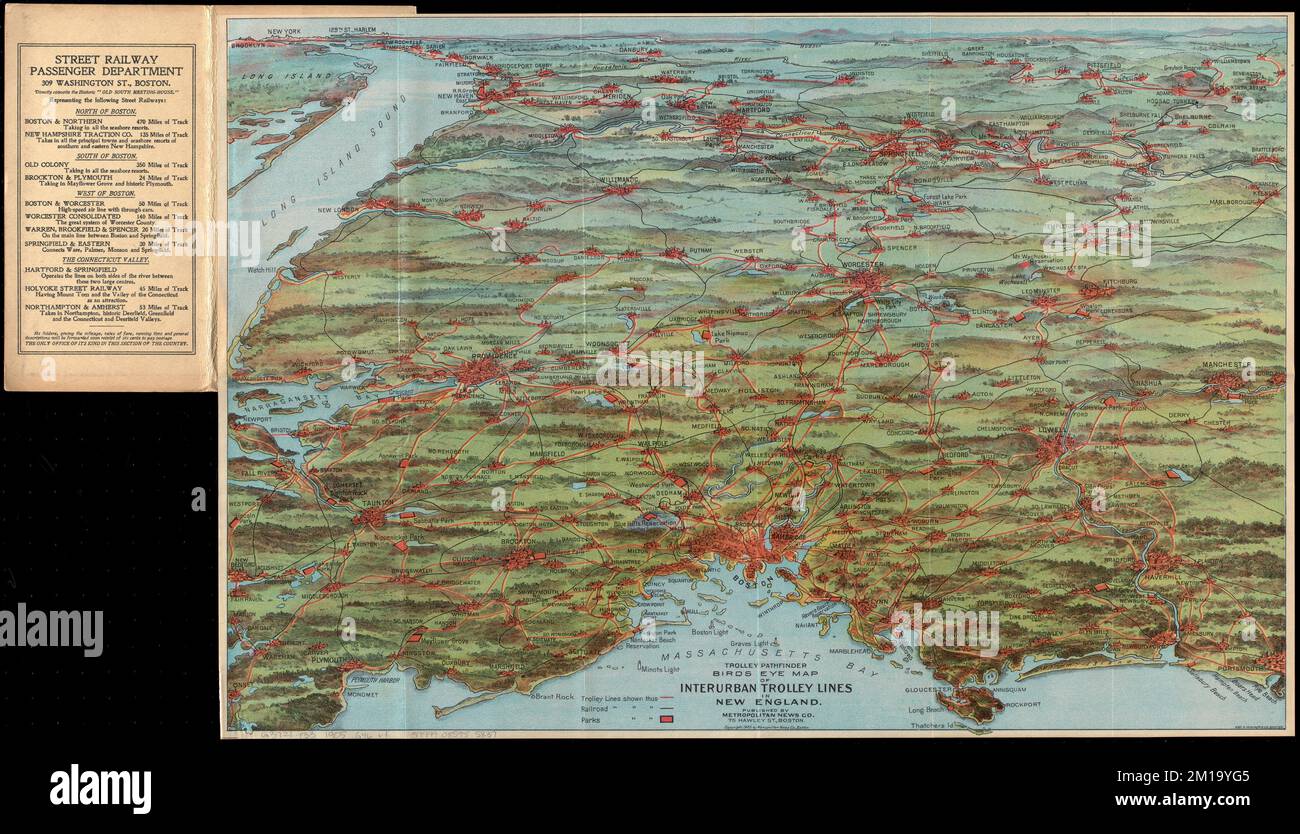 Trolley pathfinder Birds Eye map of interurban trolley lines in New ...