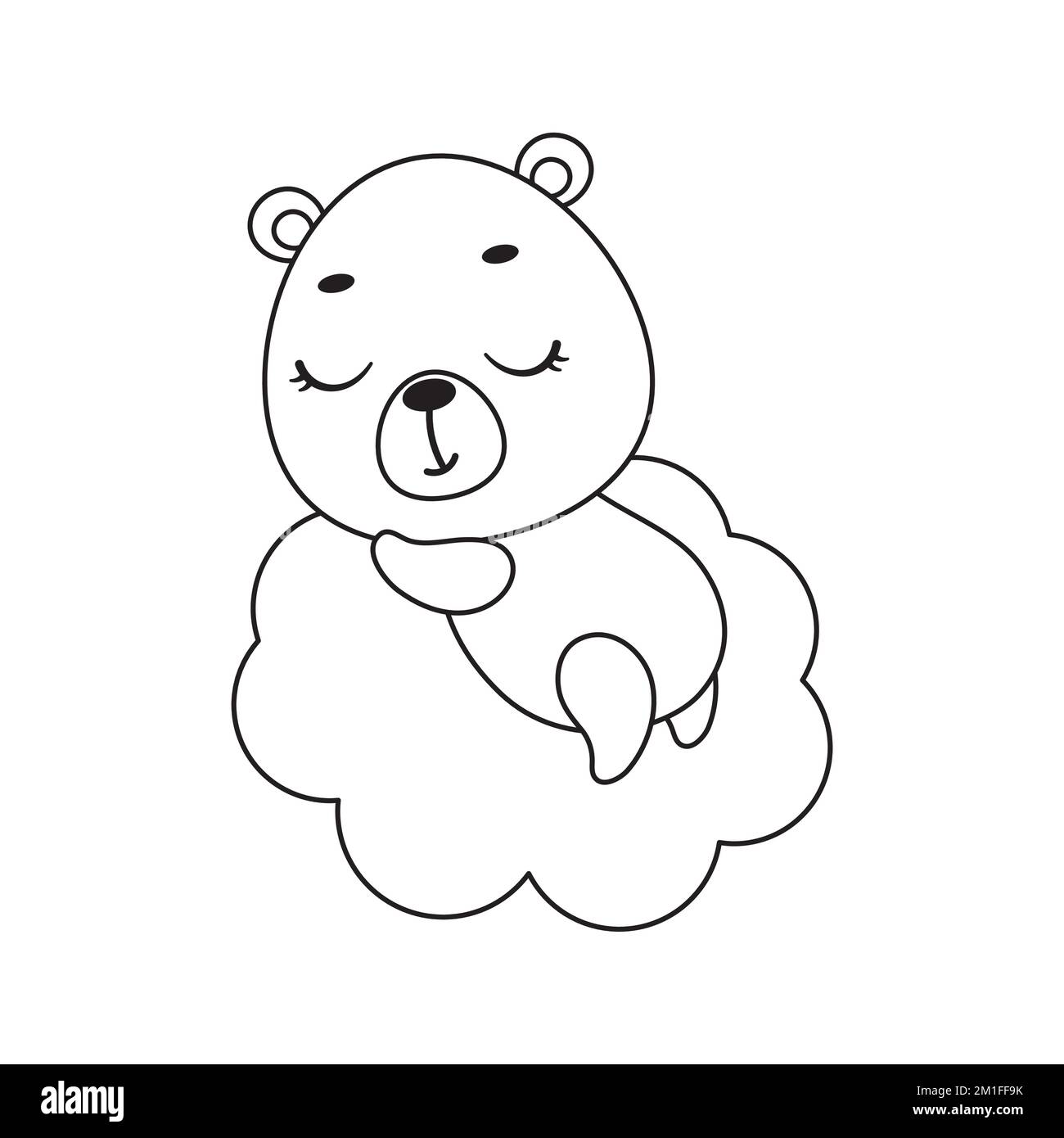 Pagina da colorare grazioso orso piccolo che dorme sulla nube. Libro da ...