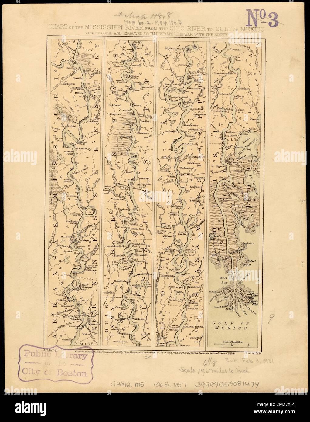 Mappa del fiume Mississippi dal fiume Ohio al Golfo del Messico ...