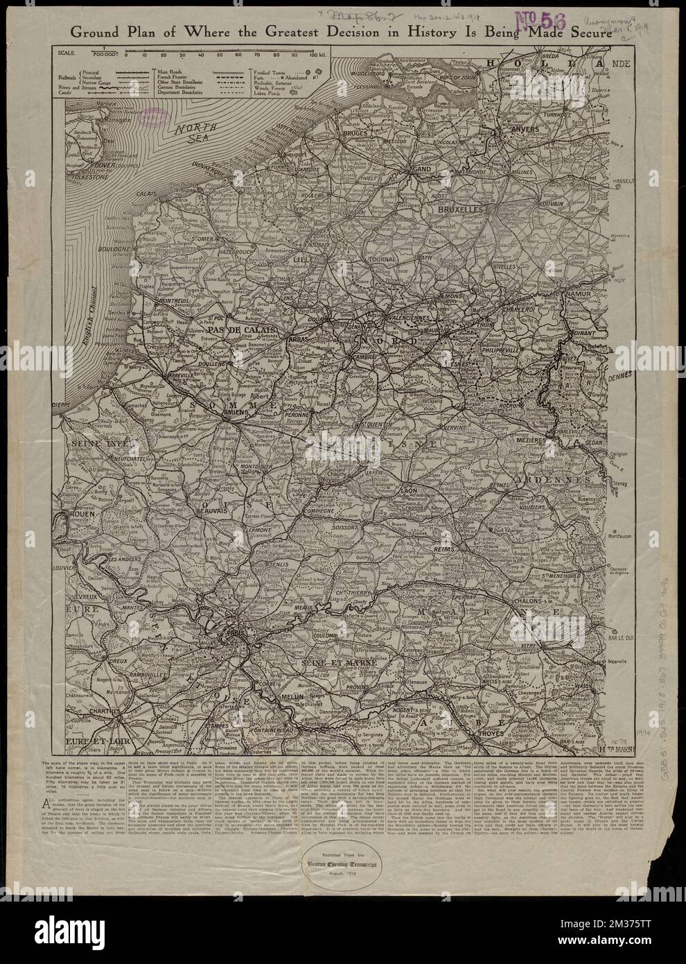 Storica 1918 prima guerra mondiale mappa francia belgio immagini e ...