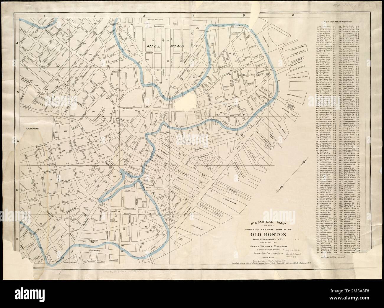 Mappa storica della parte nord e centrale della vecchia Boston con ...