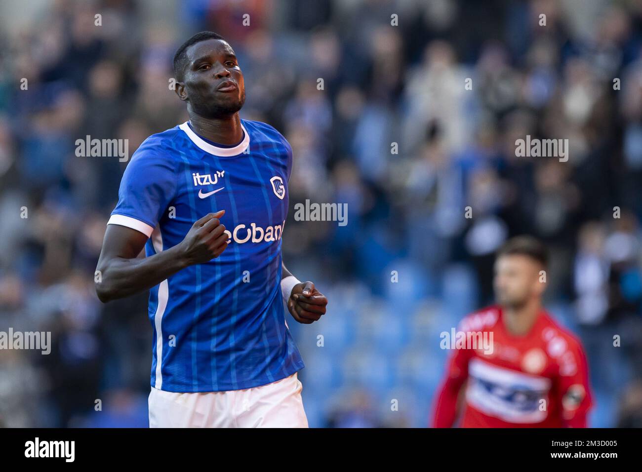 Paul Onuachu di Genk festeggia dopo aver segnato durante una partita di ...