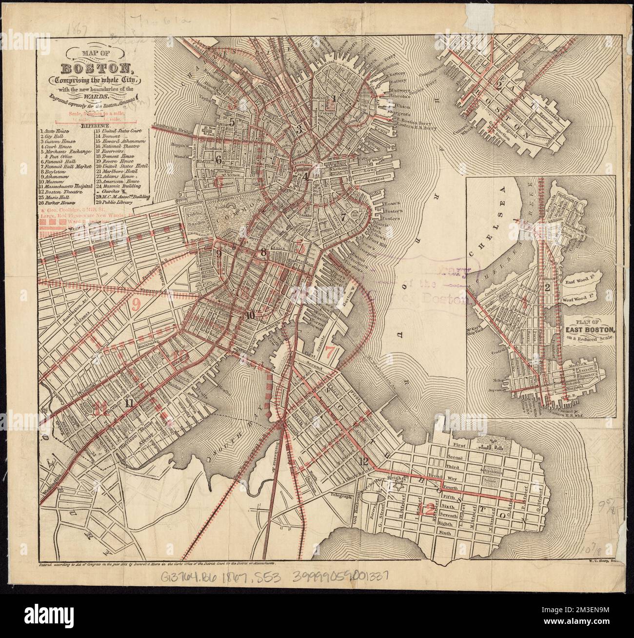 Mappa di Boston, che comprende tutta la città, con i nuovi confini ...