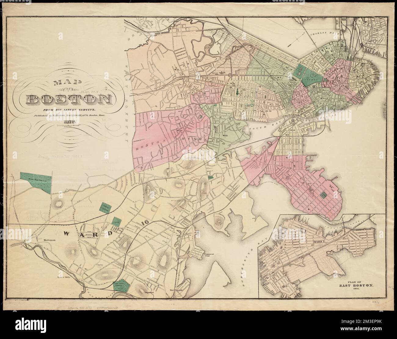 Mappa di Boston dalle ultime indagini , Boston Mass., Mappe Norman B ...