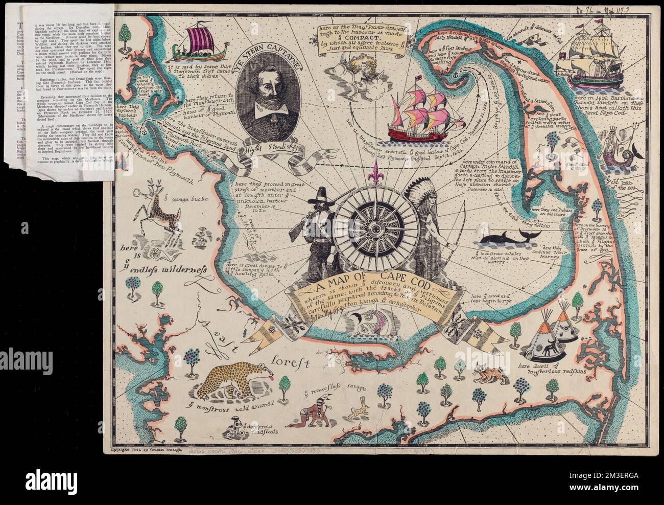 Una mappa di Cape Cod dove è mostrato voi scoperta e insediamento dello ...