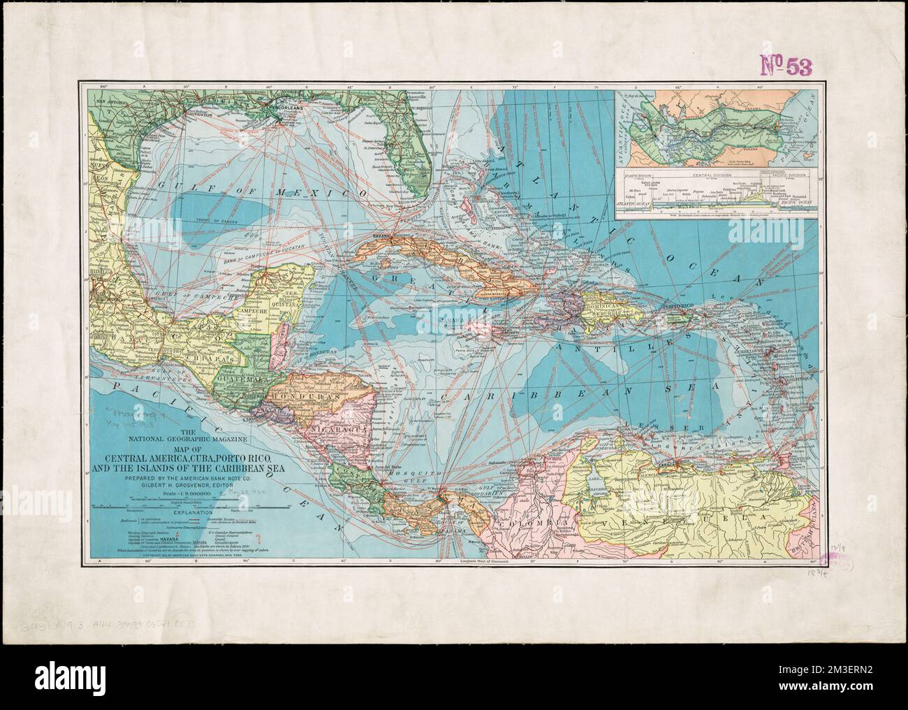 Mappa dell'America Centrale, Cuba, Porto Rico e le isole del Mar dei ...