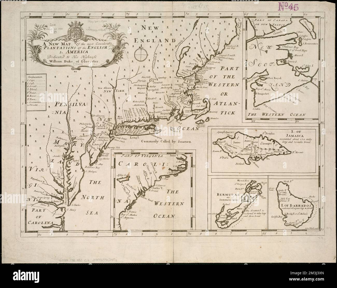 Una nuova mappa delle più notevoli piantagioni degli inglesi in America ...