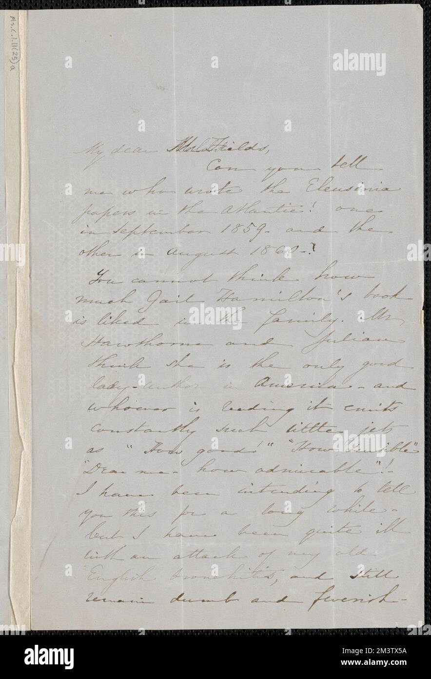 Lettera autografa di Sophia Hawthorne firmata a James Thomas Fields ...