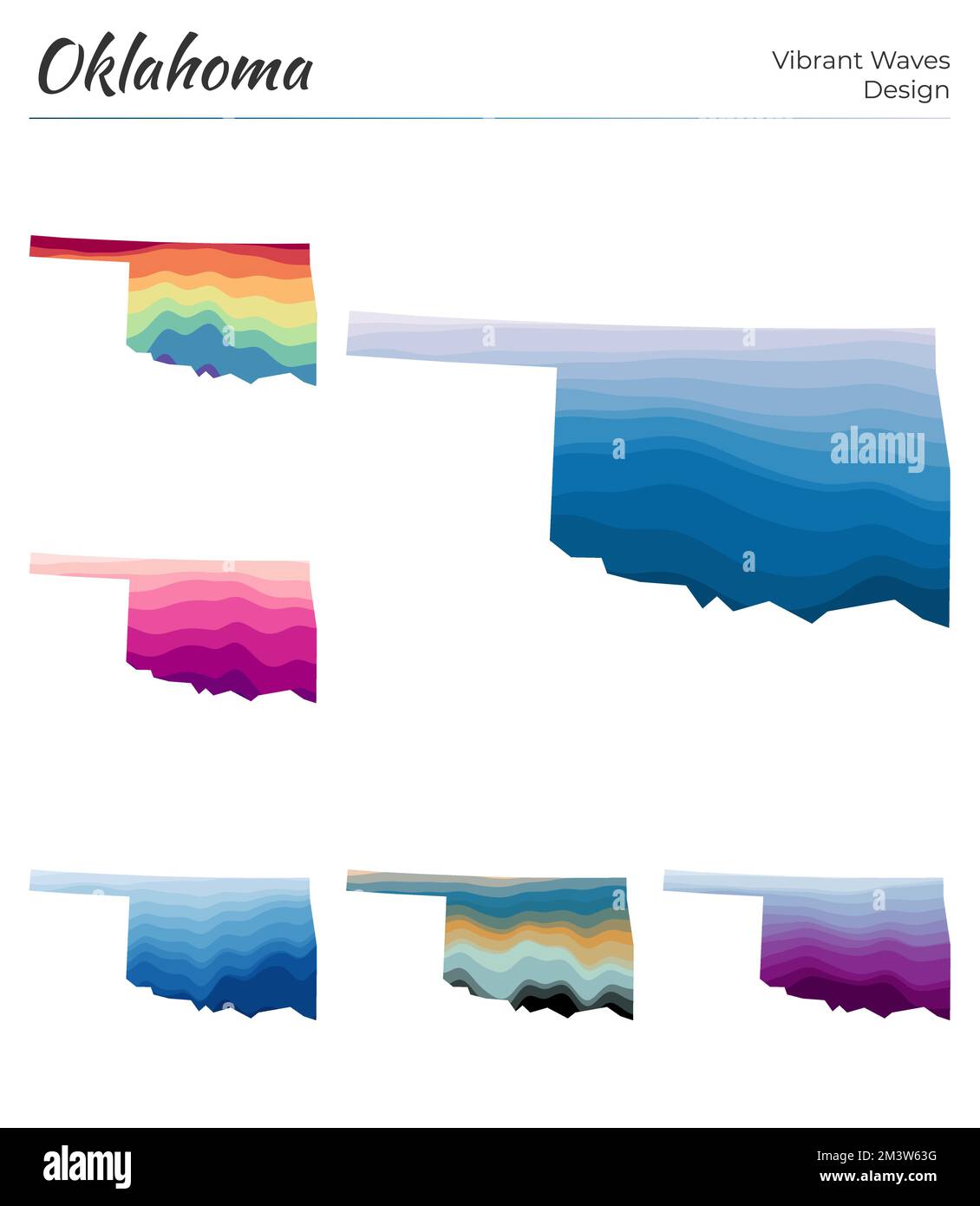 Serie di mappe vettoriali dell'Oklahoma. Design dalle onde vibranti ...