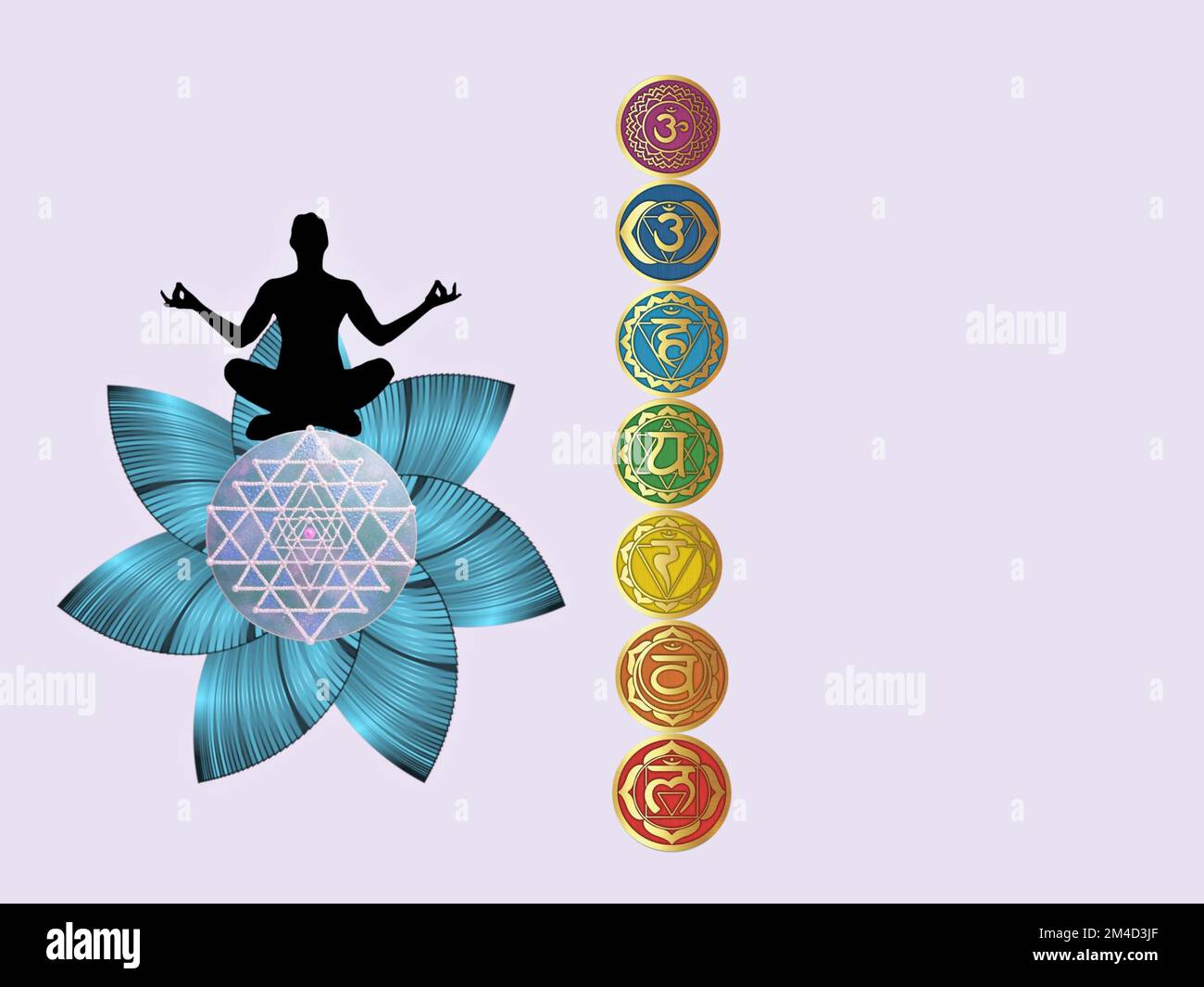Simboli Chakra e simboli di geometria sacra isolati su sfondo a colori ...