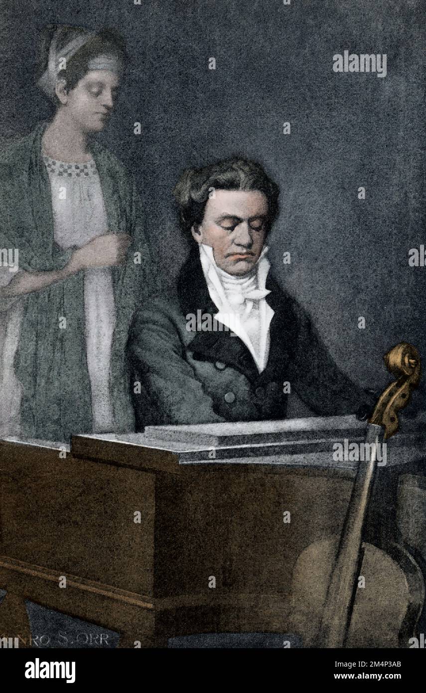 Questa illustrazione mostra il compositore tedesco Ludwig van Beethoven ...