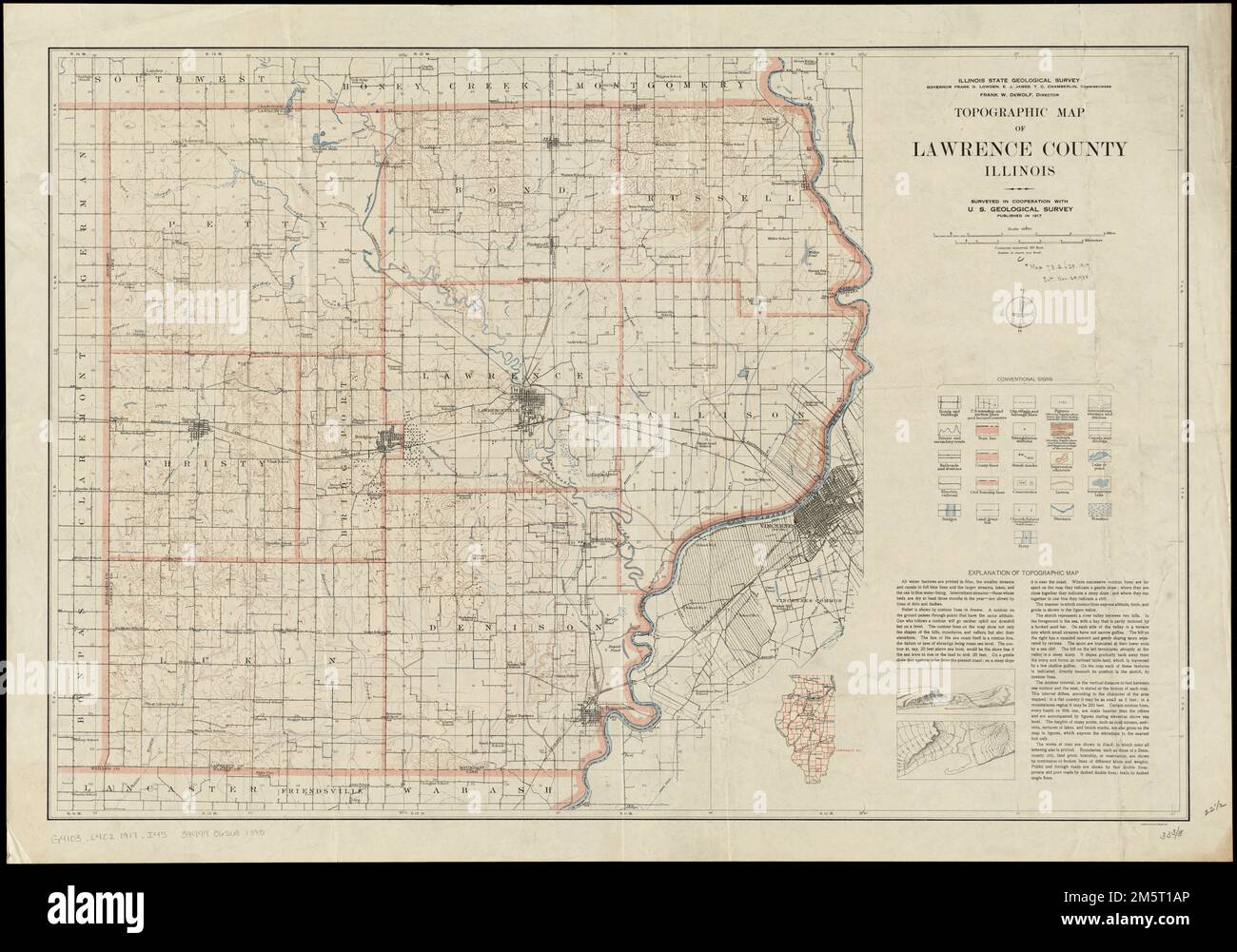 Mappa topografica di Lawrence County, Illinois. Rilievo mostrato dai ...