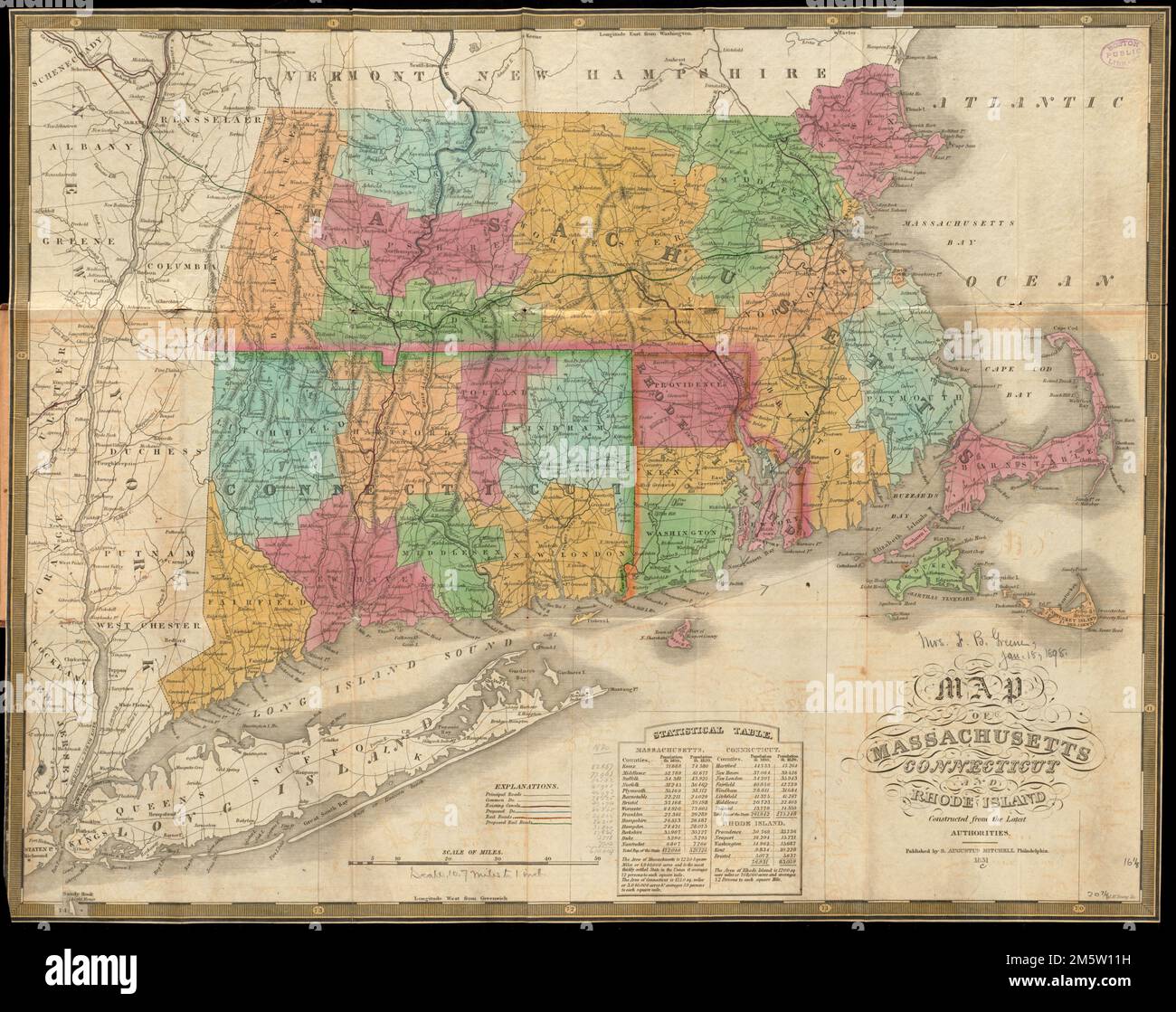 Mappa del Massachusetts, Connecticut e Rhode Island costruita dalle ...