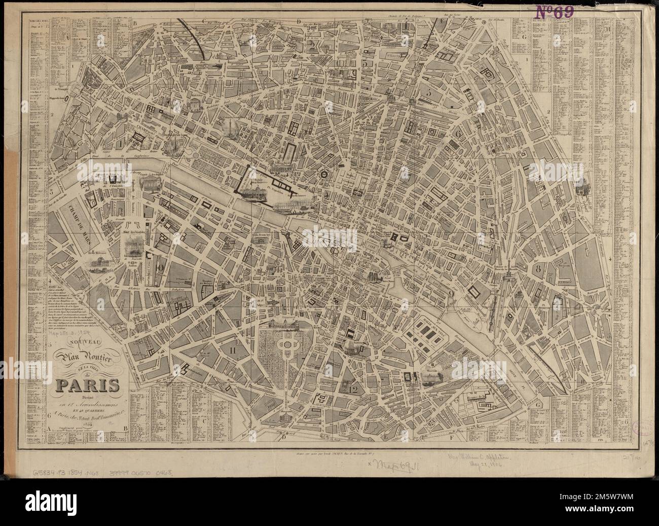 Nouveau plan routier de la ville de Paris divisé en 12 arrondissemens ...