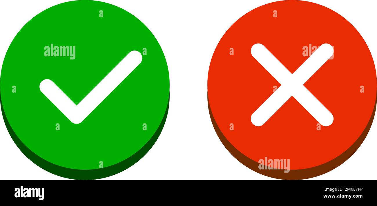 Set di icone del pulsante segno di spunta e segno di croce. Operazione ...