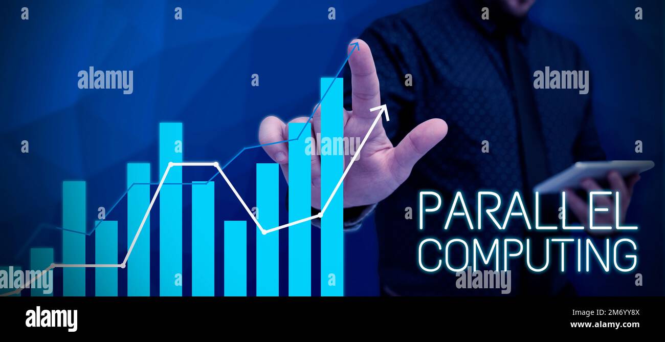 Cartello con elaborazione parallela. Foto concettuale calcolo simultaneo tramite software e ...