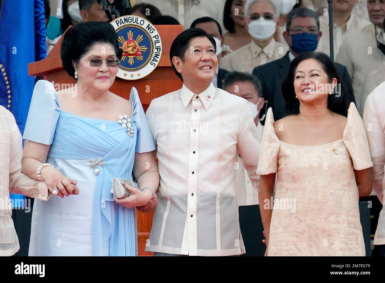 Philippine President Ferdinand Marcos Jr. stands with his mother Imelda ...
