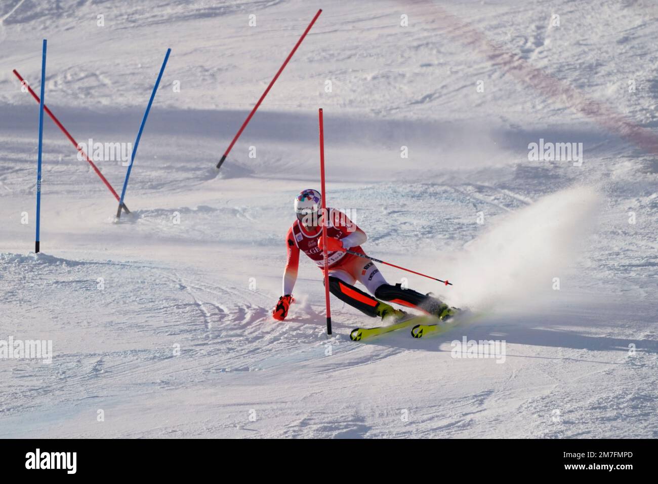 Switzerland's Daniel Yule speeds down the course during an alpine ski, men's World Cup slalom ...