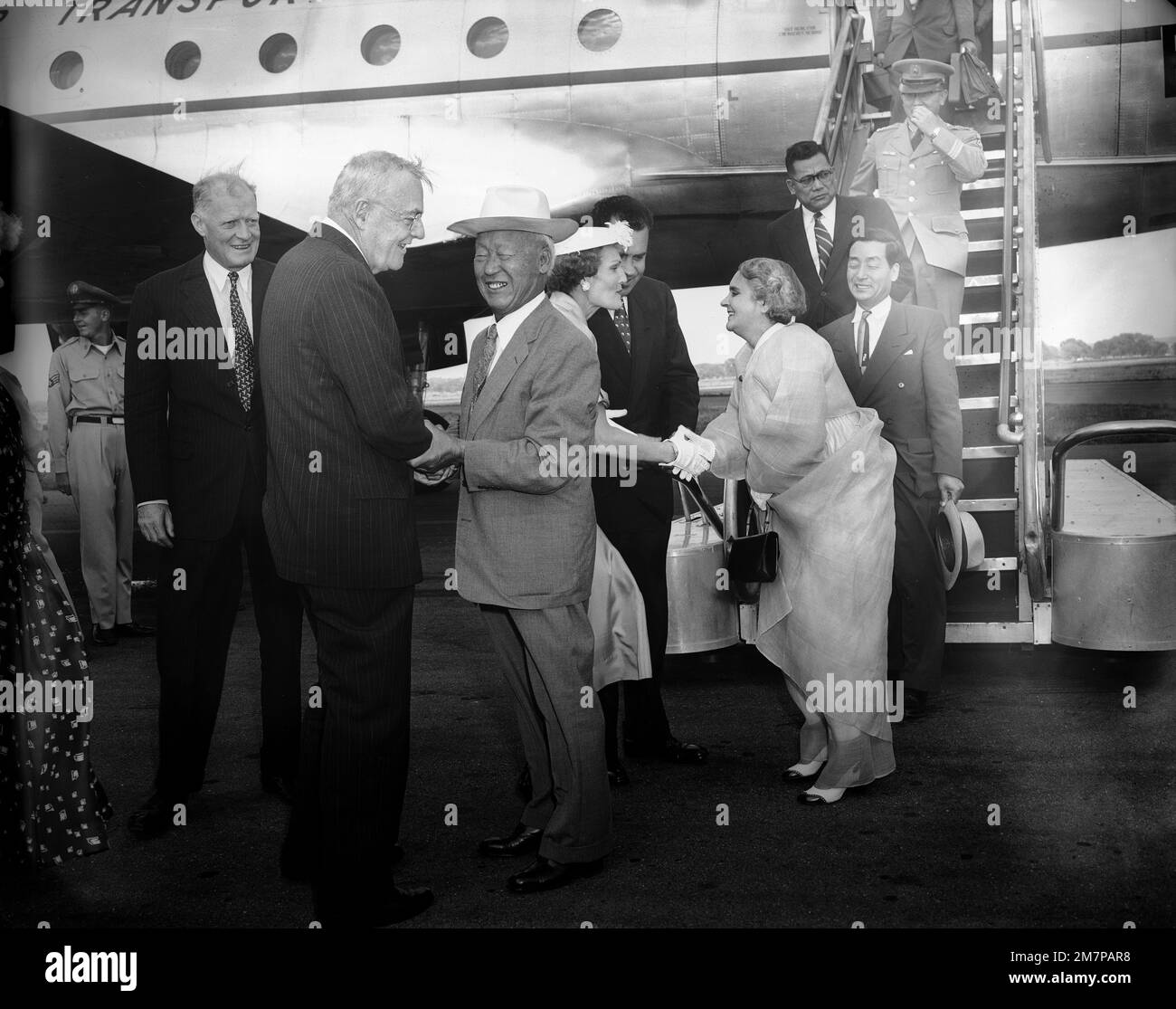 Korean President Syngman Rhee is warmly greeted by Secretary of State ...