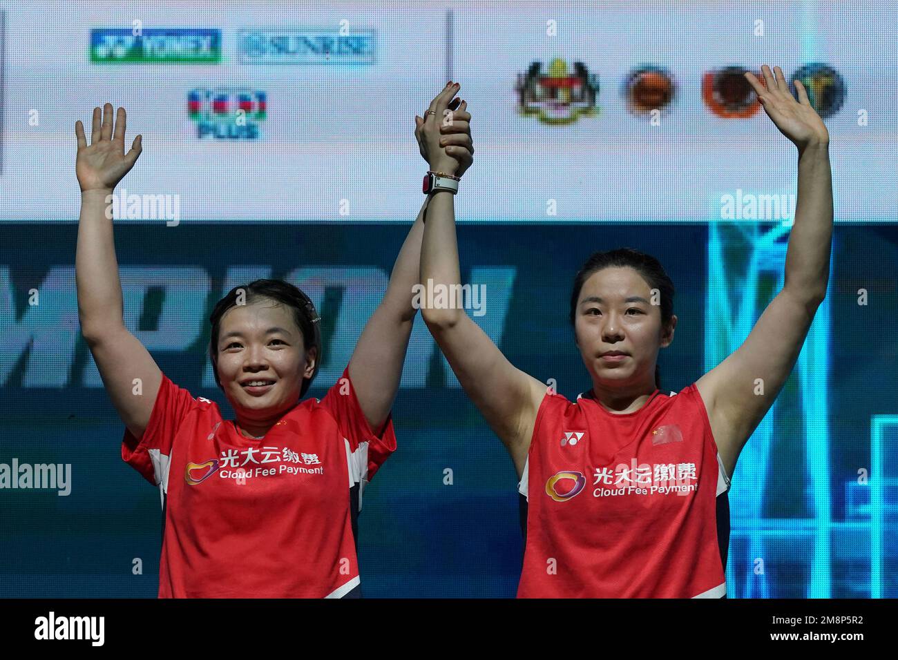 China's Chen Qing Chen, left, and Jia Yi Fan celebrate after defeating South Korea's Baek Ha Na ...