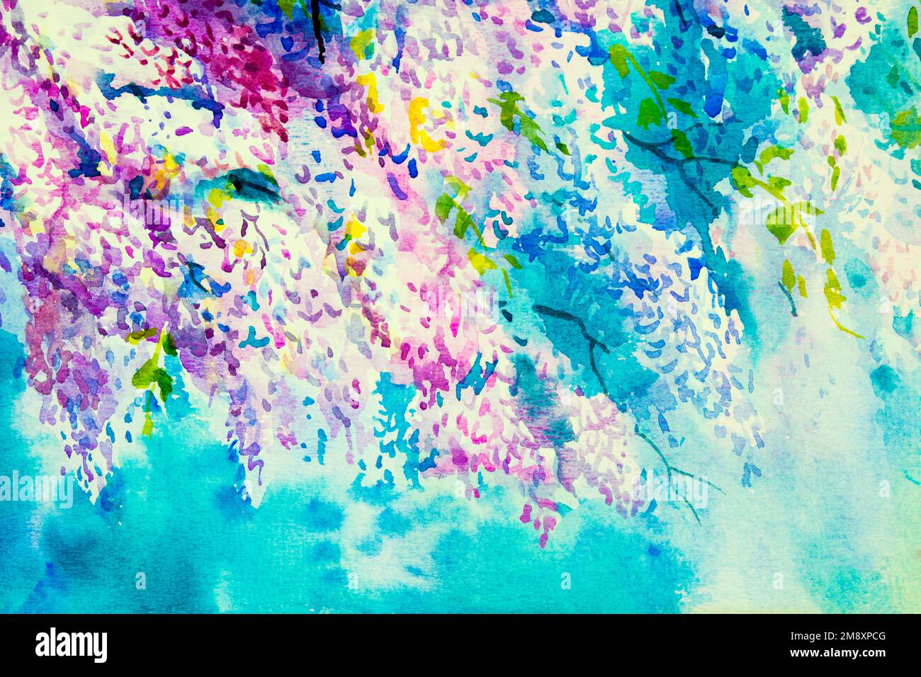 Astratto acquerello glicine fiore, rosa, viola con brillante bellezza ...