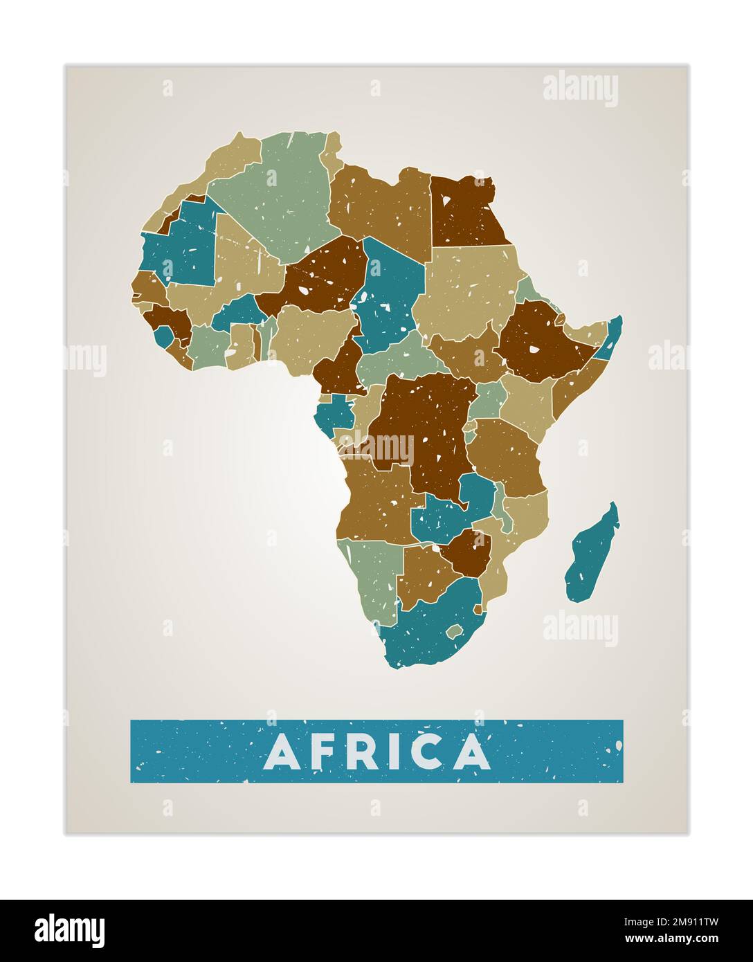 Mappa dell'Africa. Poster continente con regioni. Vecchio grunge ...