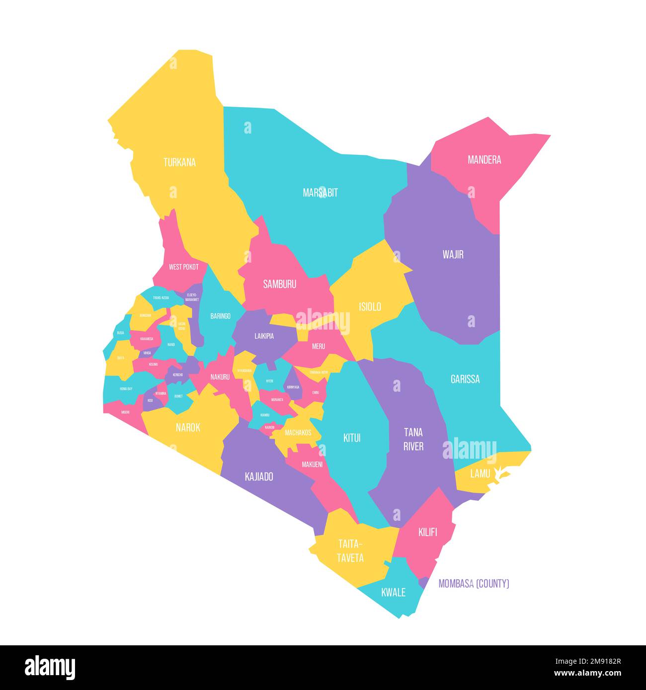 Kenya mappa politica delle divisioni amministrative - contee. Mappa ...
