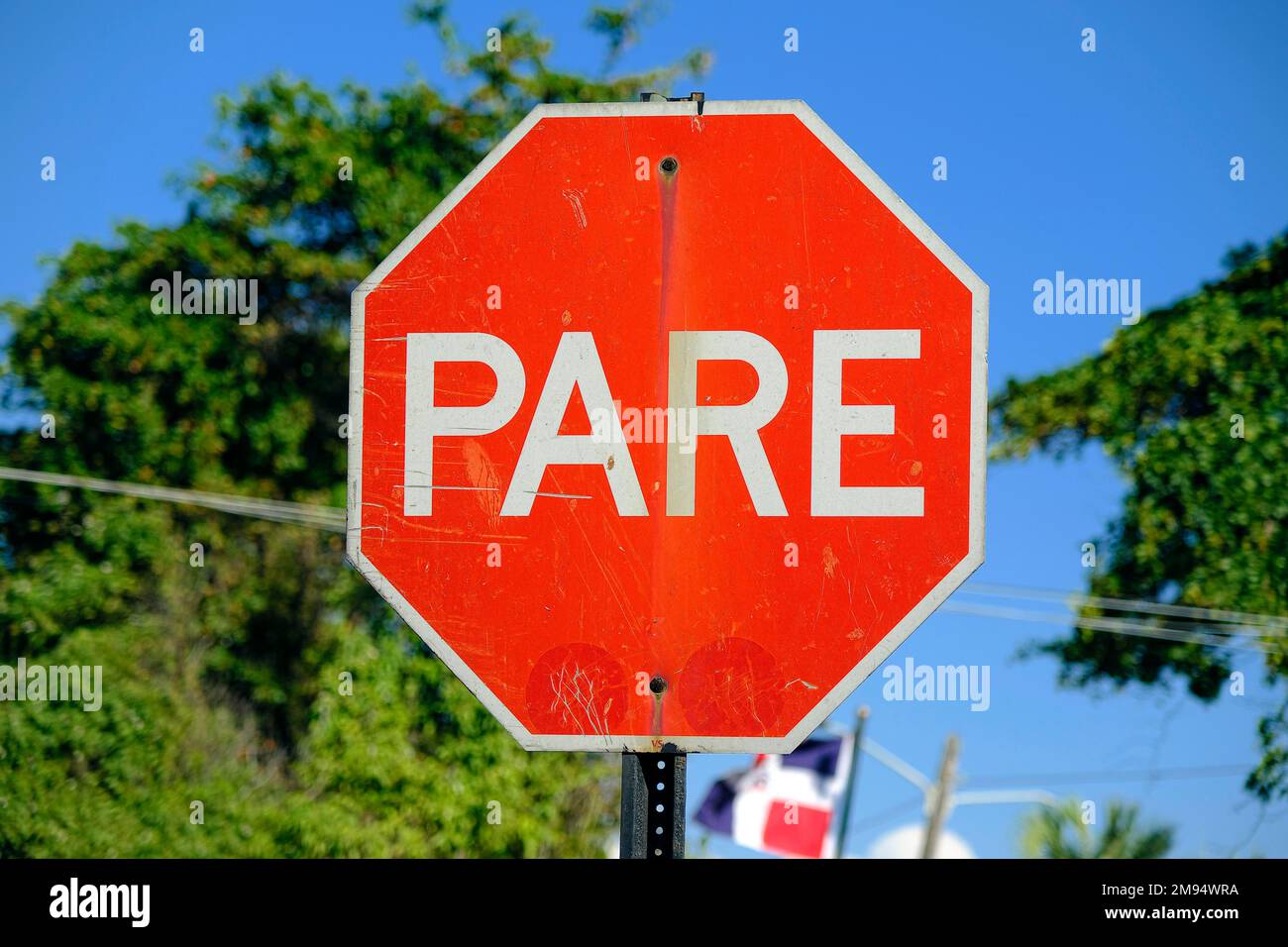 Cartello stradale Pare, Stop, Santo Domingo, Repubblica Dominicana ...