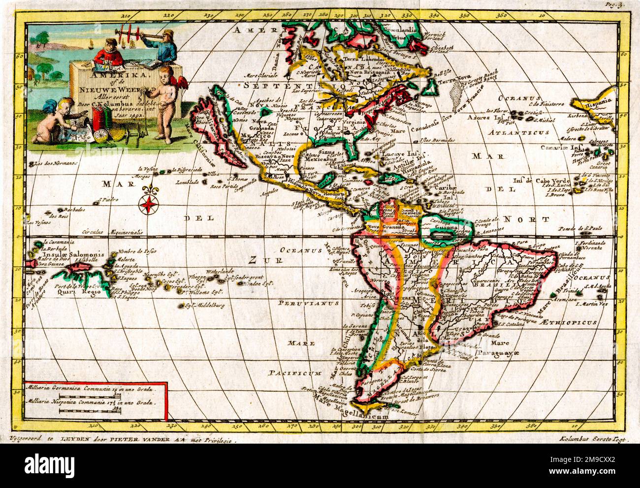 Mappa delle Americhe del 15th° secolo al momento del primo viaggio di ...