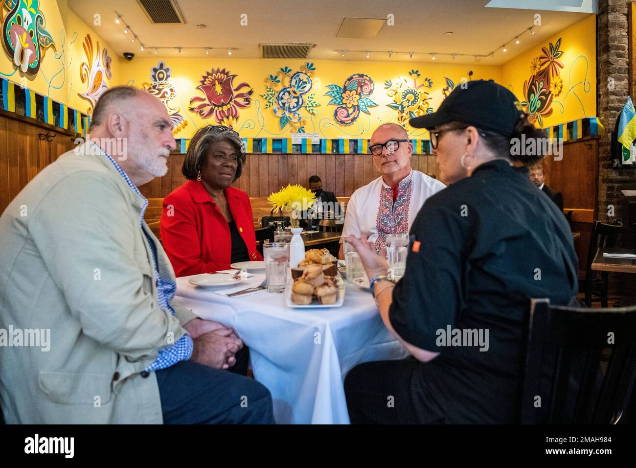 (Left to right) Chef Olesia Lew, Jose Andres, founder of World Central ...