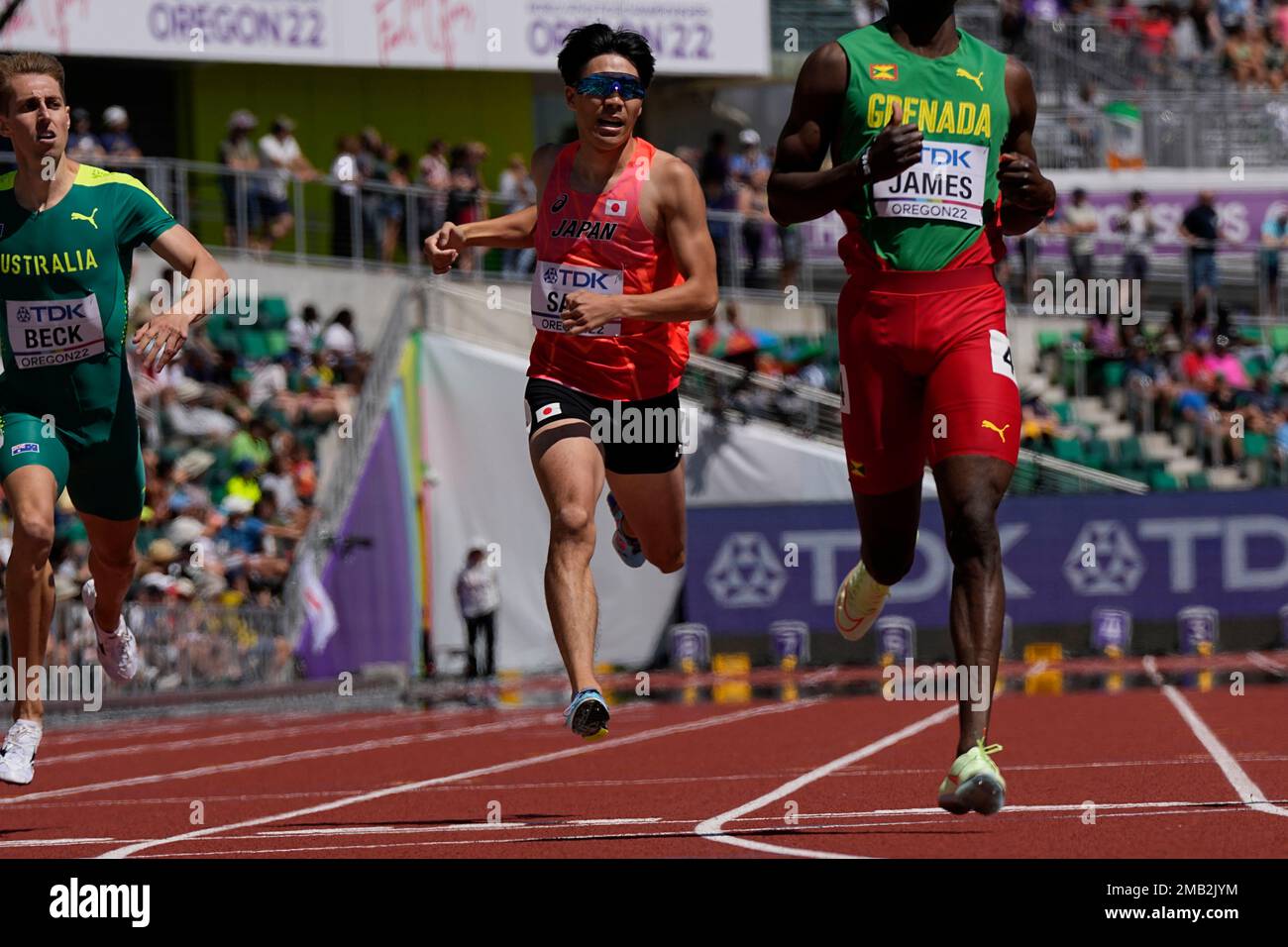 Fuga Sato, of Japan, runs a heat in the men's 400-meter run at the ...