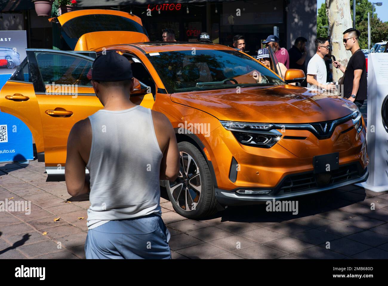 Potential customers, get a first look at the VinFast VF8 electric SUV at the VinFast California ...