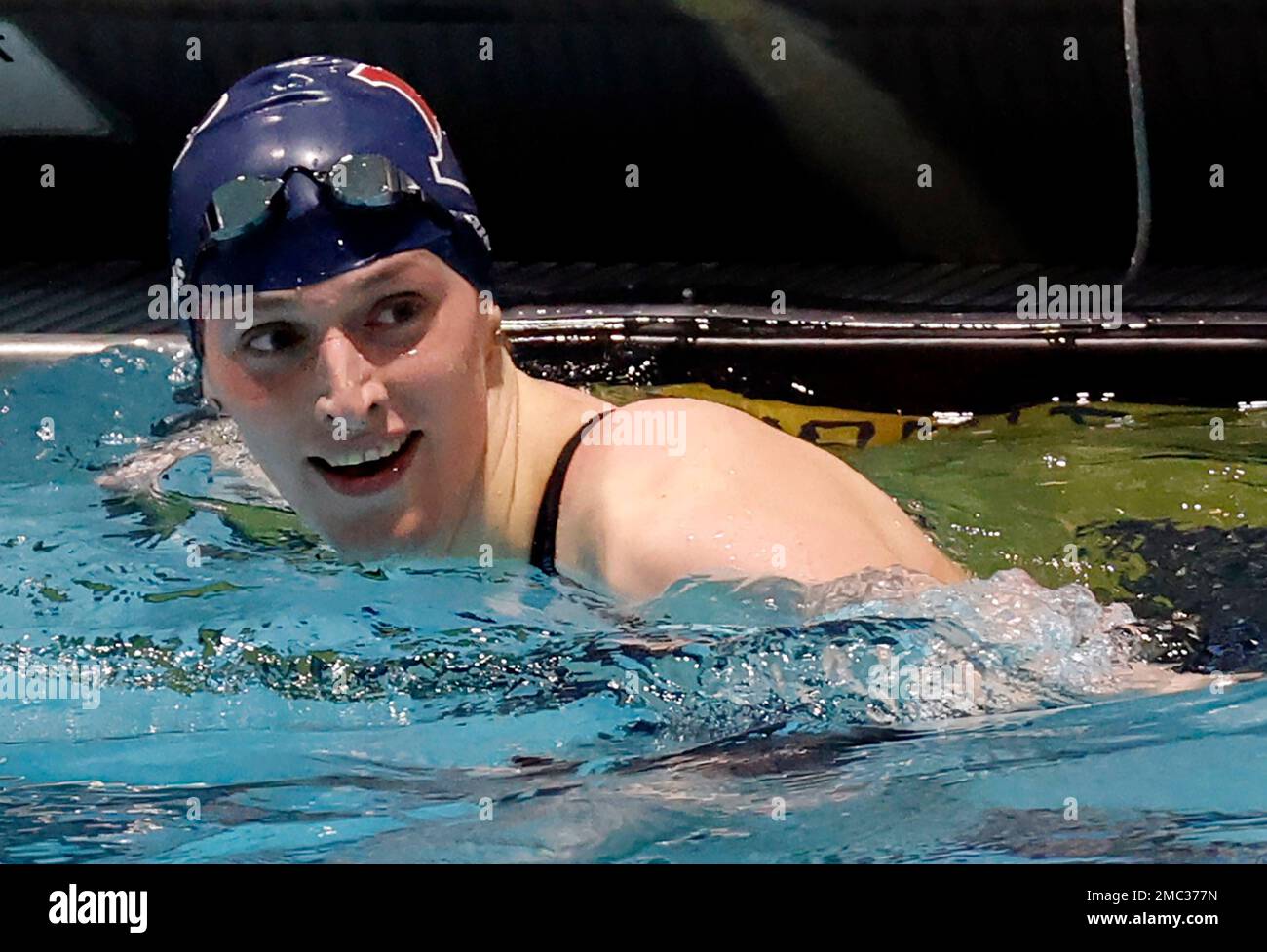 Pennsylvania's Lia Thomas smiles after winning the 100-yard freestyle ...