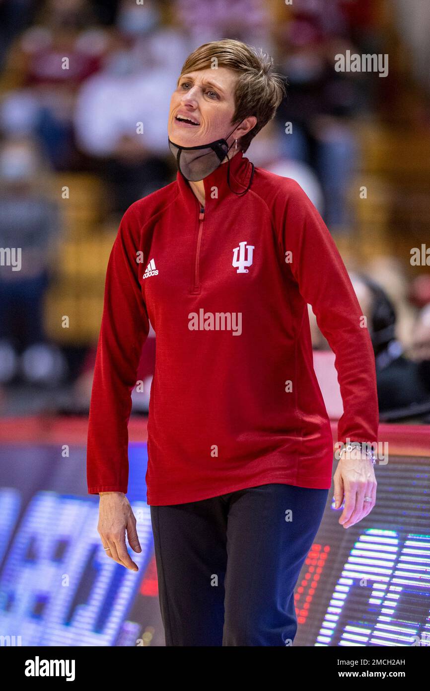 Indiana head coach Teri Moren reacts to action on the court during an ...