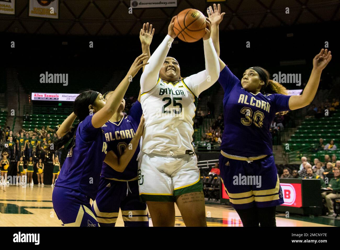Baylor forward Kendra Gillispie (25) grabs a rebound over Alcorn State ...
