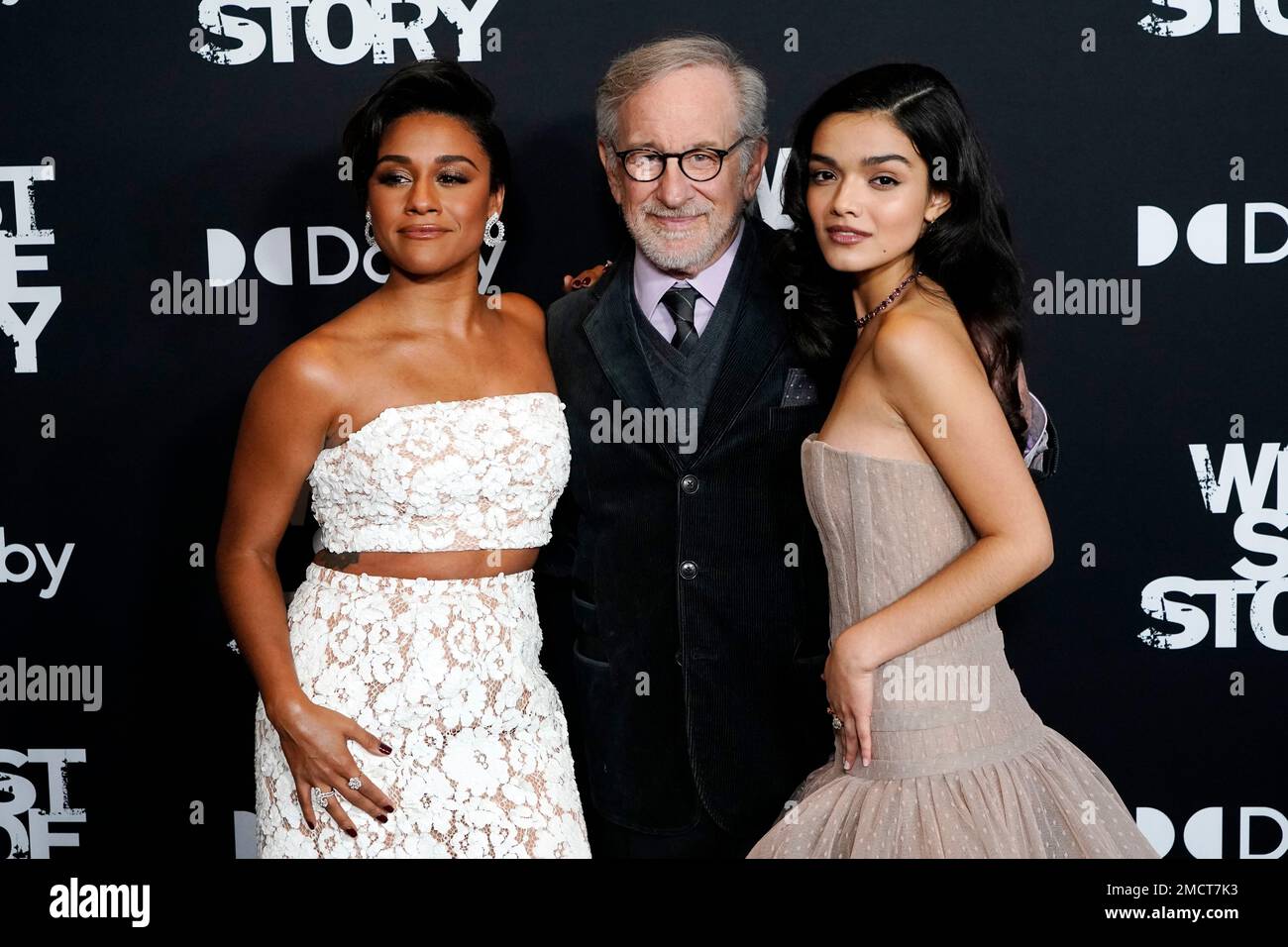 Ariana DeBose, left, Steven Spielberg and Rachel Zegler attend the ...