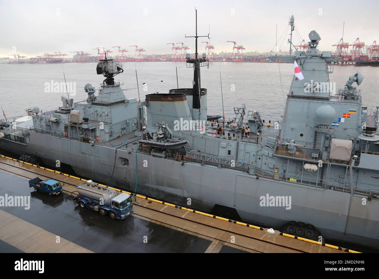 The German navy frigate Bayern sits docked at the International Cruise ...