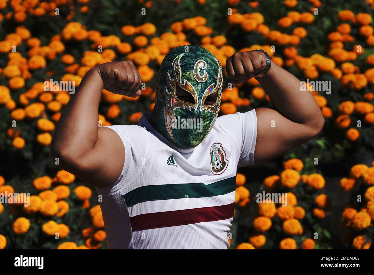 Mexican Lucha Libre wrestler Ciclonico poses for a photo during an ...