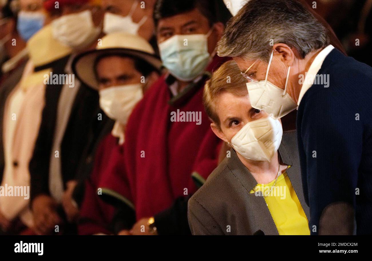 Ecuador's President Guillermo Lasso talks with his Interior Minister ...