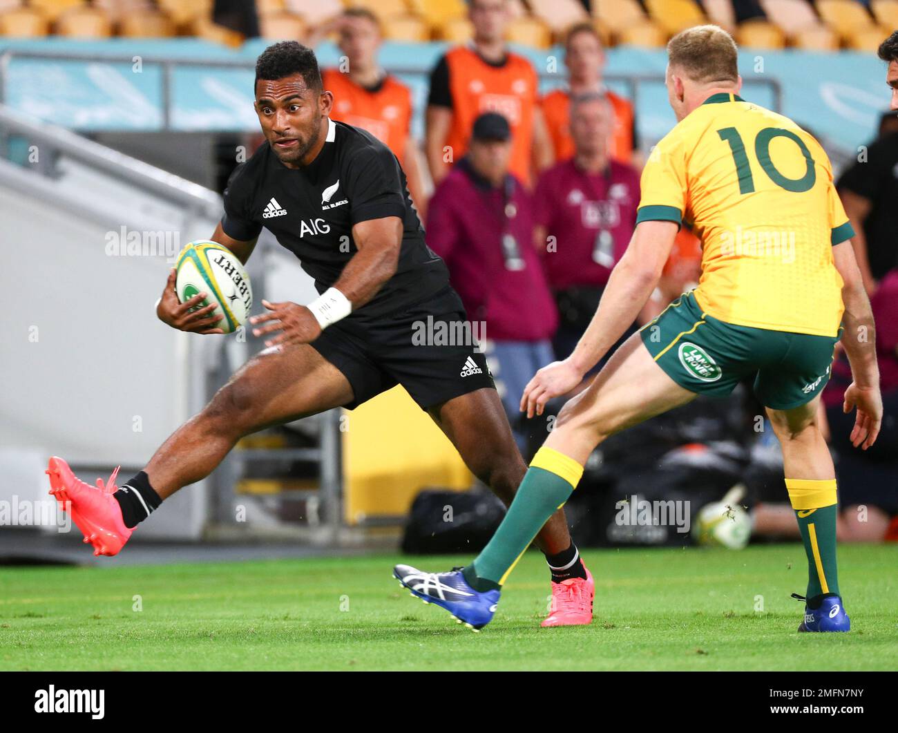 New Zealand's Sevu Reece, left, looks to run past Australia's Reece ...