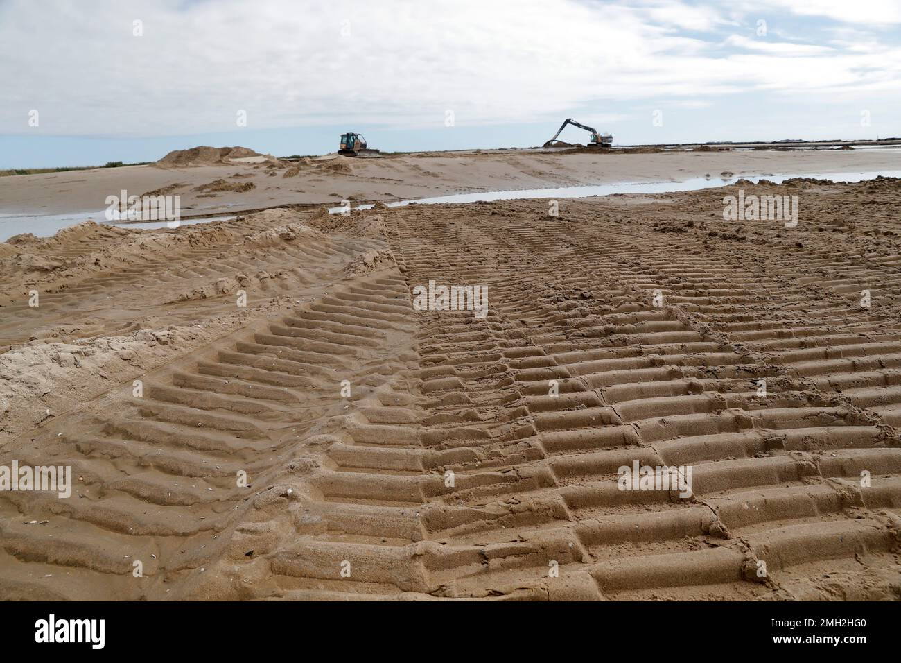 Construction equipment and tracks are viewed on Queen Bess Island in ...