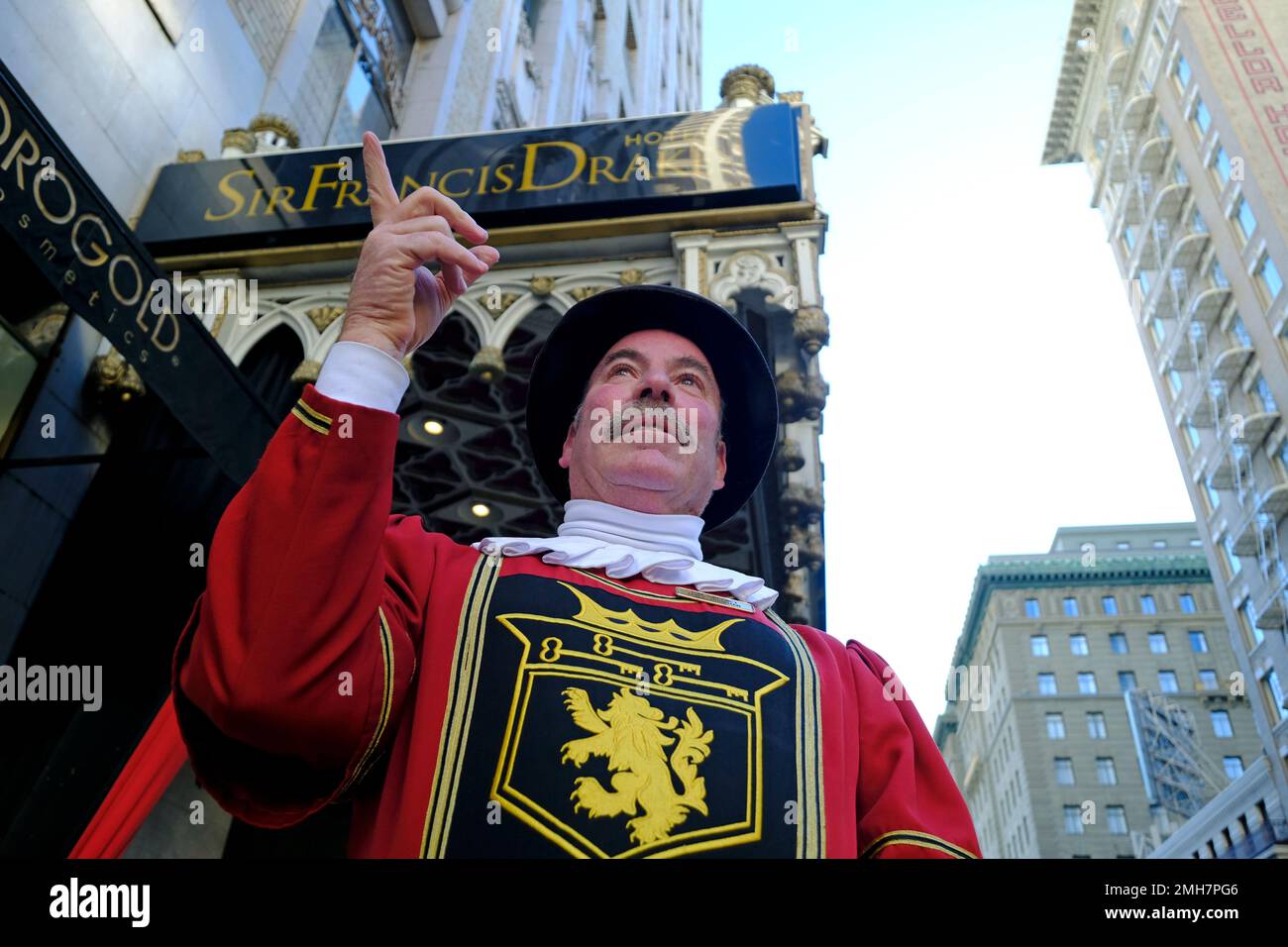 In this photo taken Monday, Jan. 6, 2020, Beefeater doorman Tom Sweeney ...