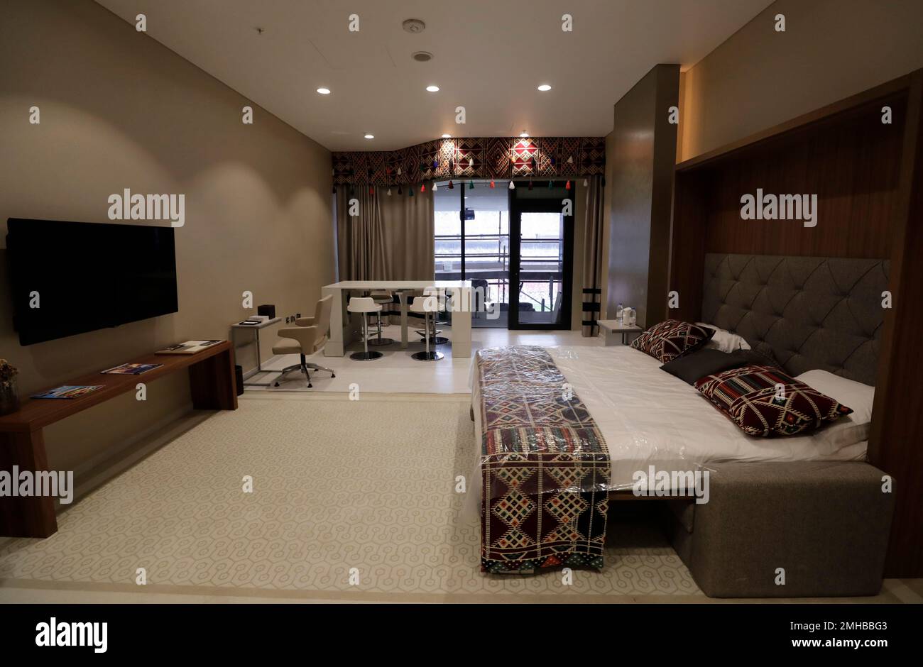 A general view shows the VVIP box inside Al Bayt Stadium, one of the ...
