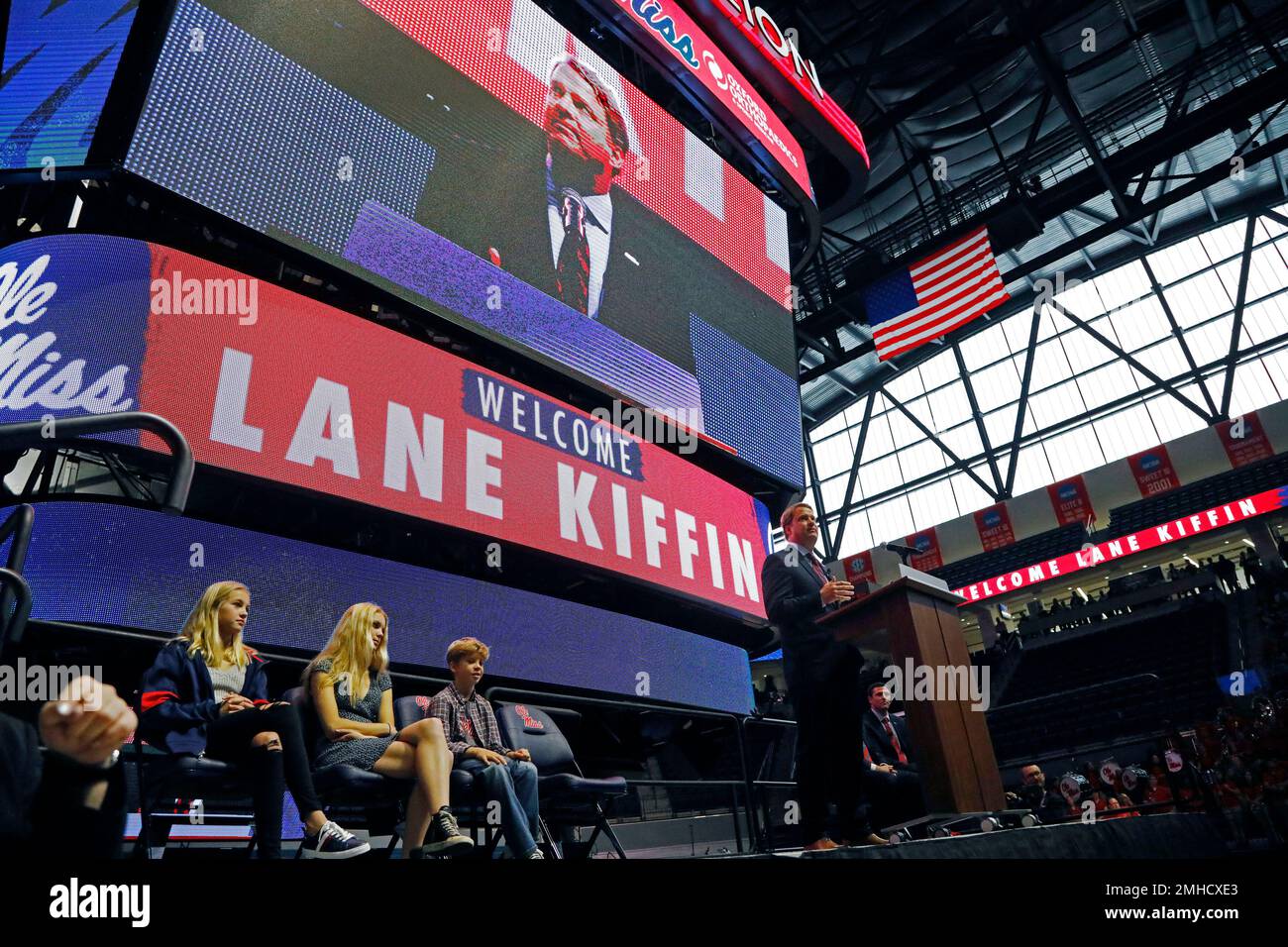Lane Kiffin, right, speaks to Mississippi fans after being announced as ...